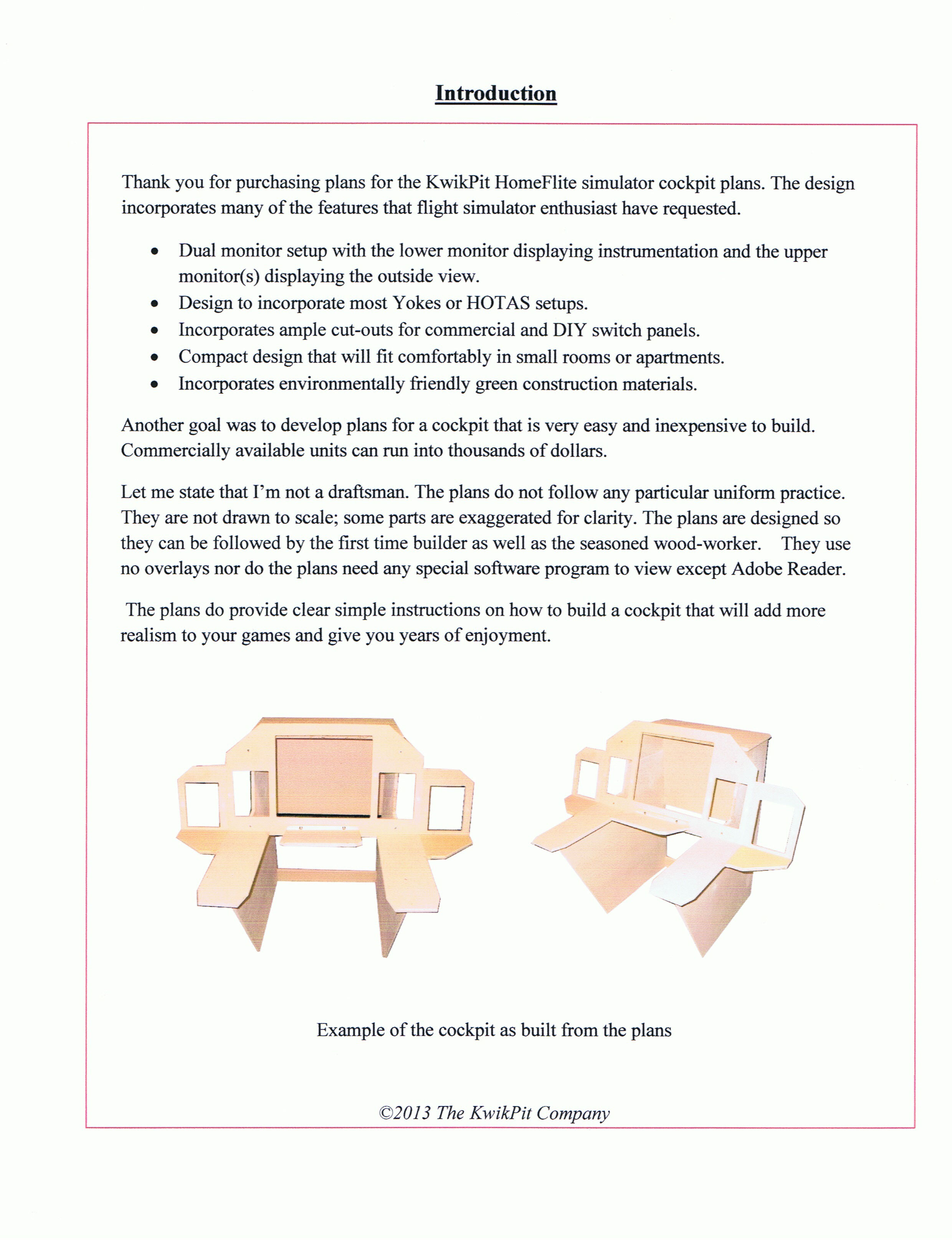 HomeFlite Simulator Cockpit Plans by The KwikPit Company